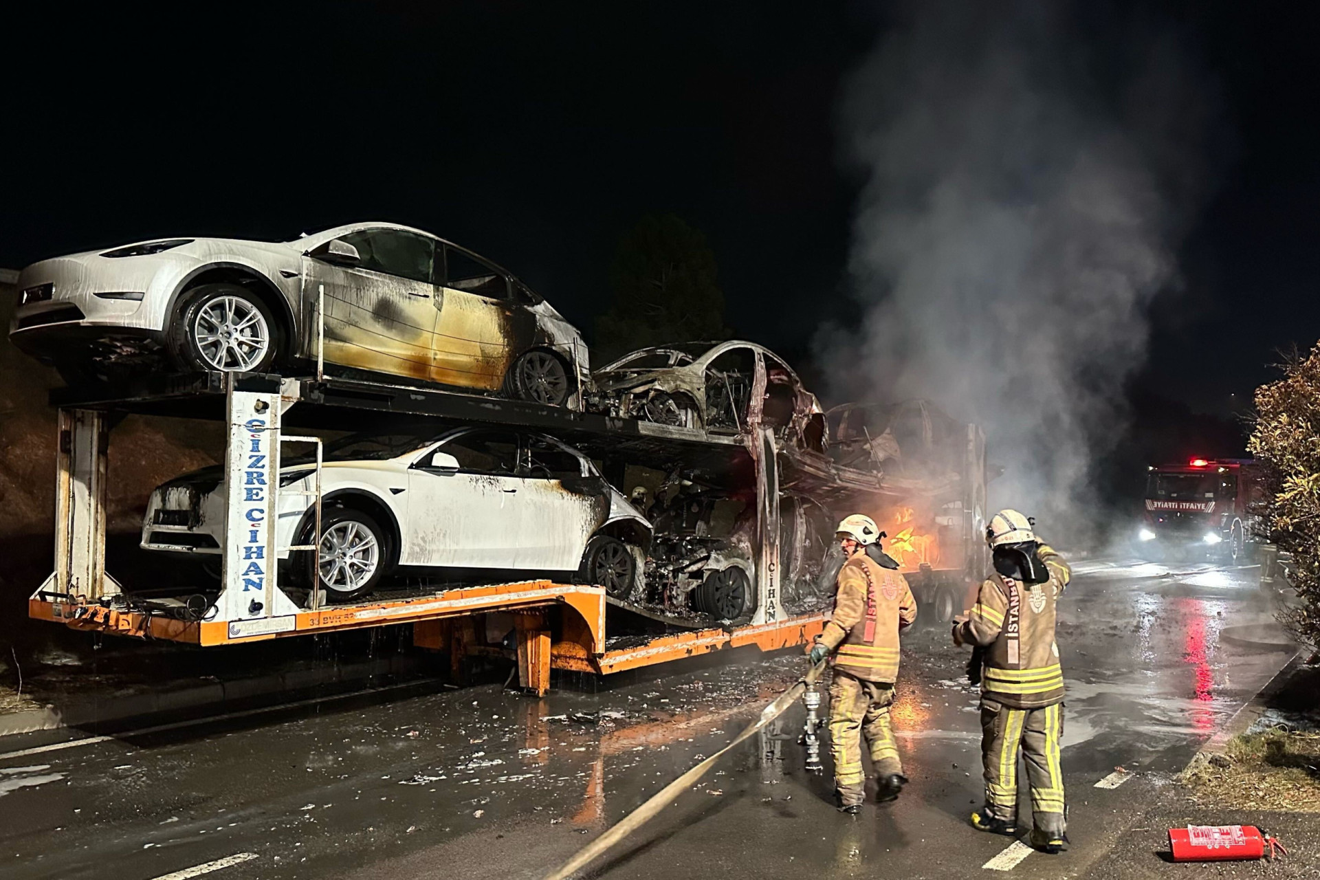 In what situations can electric cars catch fire?