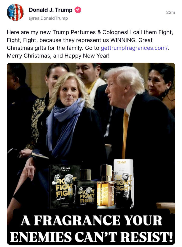 Donald Trump uses photo with Jill Biden to launch perfume: 'Enemies can ... Donald Trump uses photo with Jill Biden to launch perfume: 'Enemies can ...