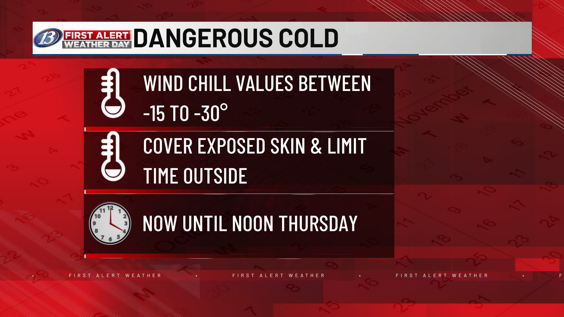 FIRST ALERT WEATHER DAY: Dangerous cold carries through Thursday morning FIRST ALERT WEATHER DAY: Dangerous cold carries through Thursday morning
