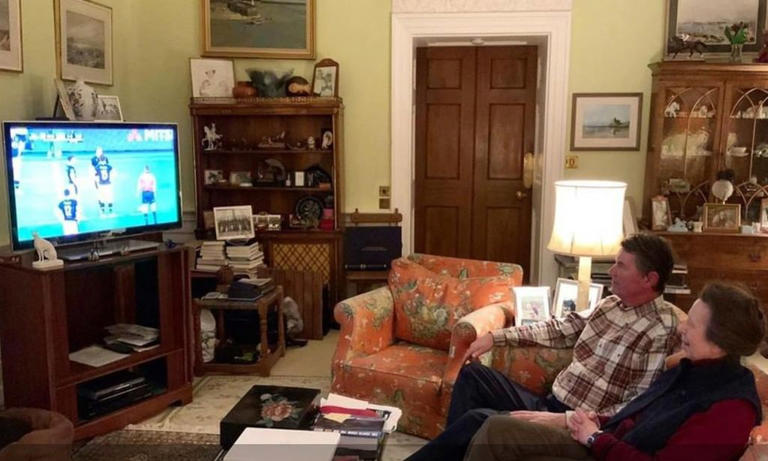 Princess Anne's private living room at Gatcombe Park is surprisingly cluttered