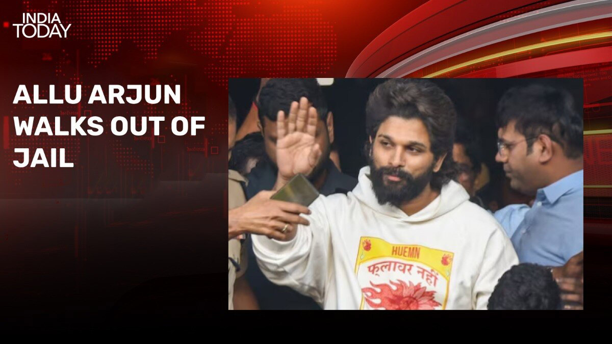 Allu Arjun walks out after spending a night in jail Allu Arjun walks out after spending a night in jail