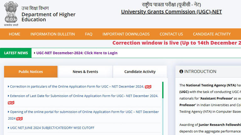 UGC NET December 2024 Application Correction Window Closes Today At ugcnet.nta.ac.in; Check Key ...