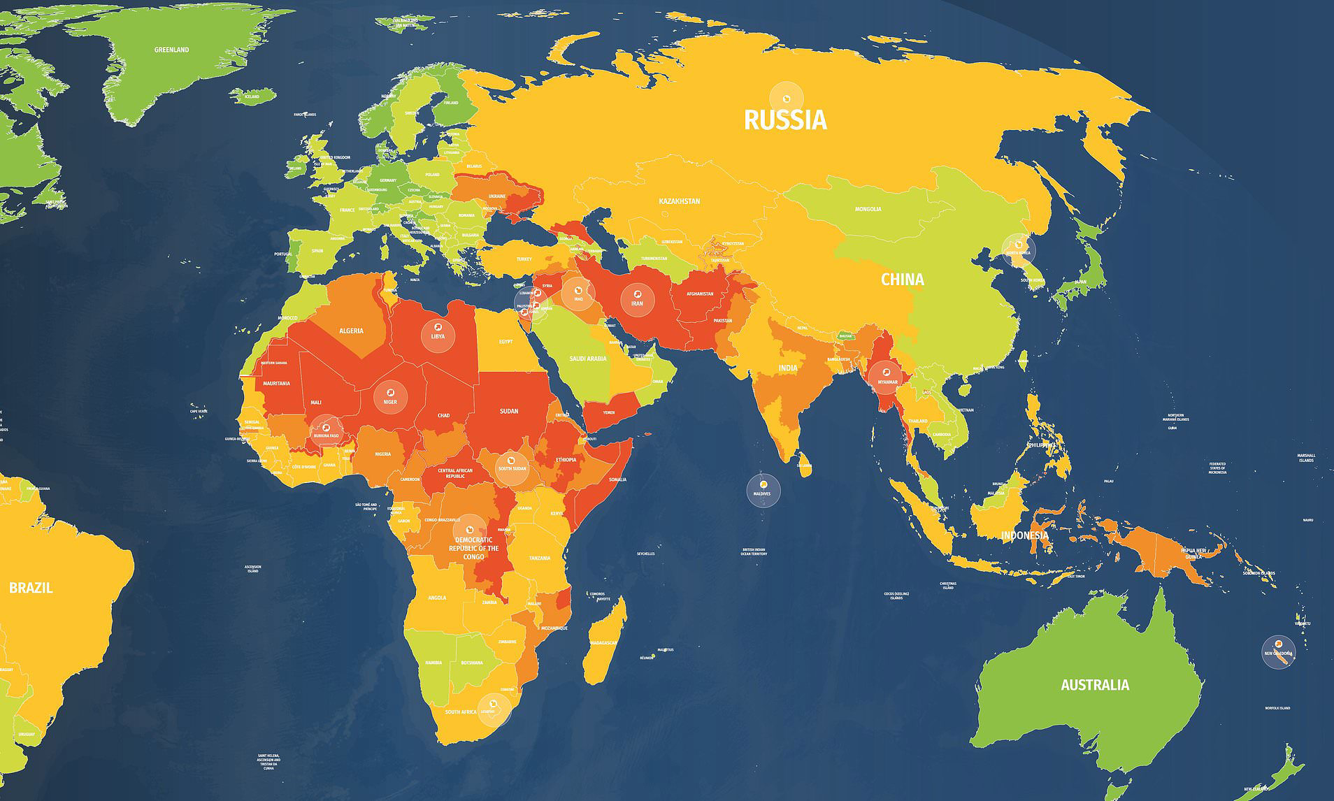 Global risk map reveals the most dangerous countries and cities Global risk map reveals the most dangerous countries and cities