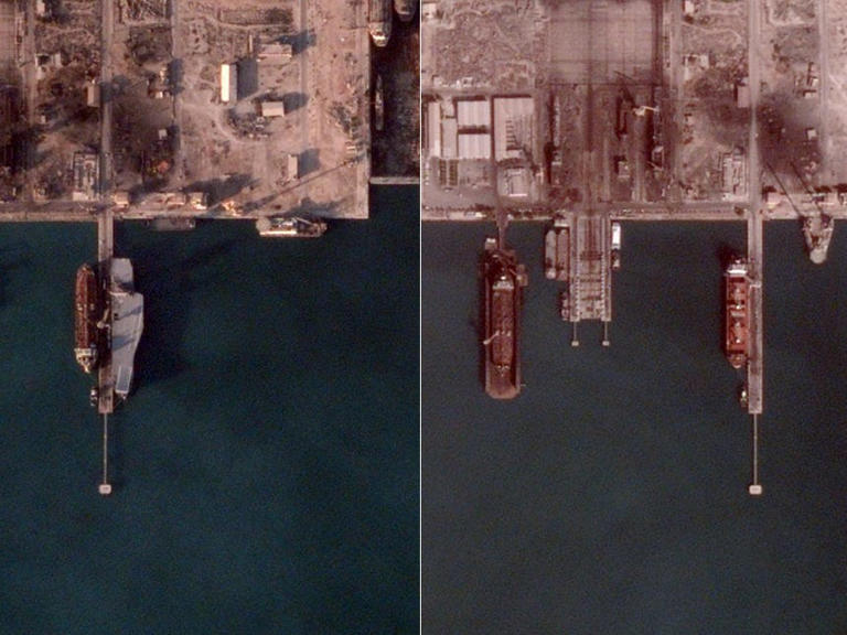 Satellite images show Iran's new drone carrier has set sail, leaving its home port for the first ...