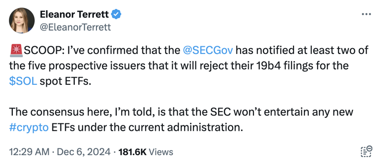 SEC to reject bids for spot Solana ETFs — Report SEC to reject bids for spot Solana ETFs — Report