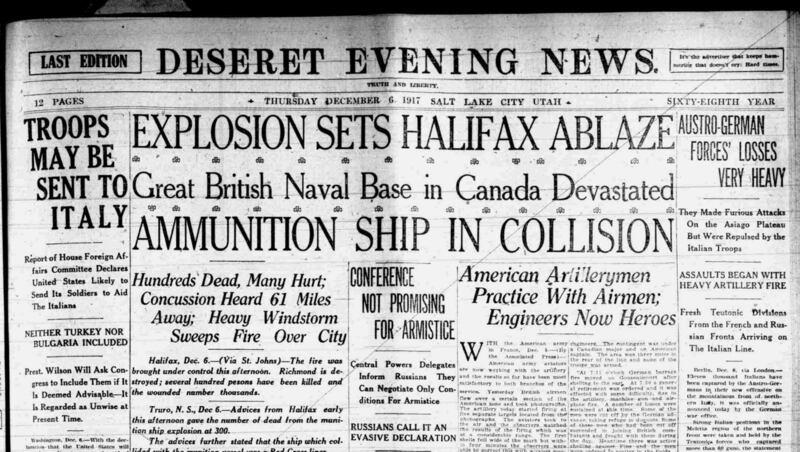 Deseret News archives: What made the Nova Scotia ship disaster in 1917 ...