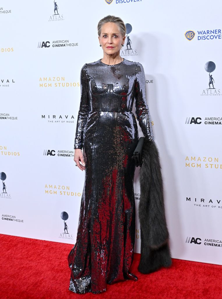 Sharon Stone, 66, sparkles in sequin bodycon dress for Hollywood gala
