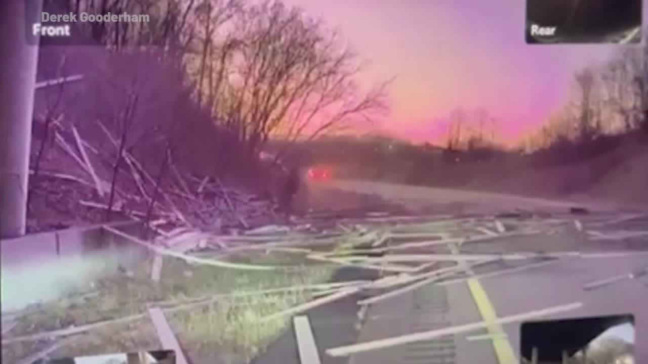 WATCH: Dashcam shows car swept away as lumber falls onto PA interstate WATCH: Dashcam shows car swept away as lumber falls onto PA interstate