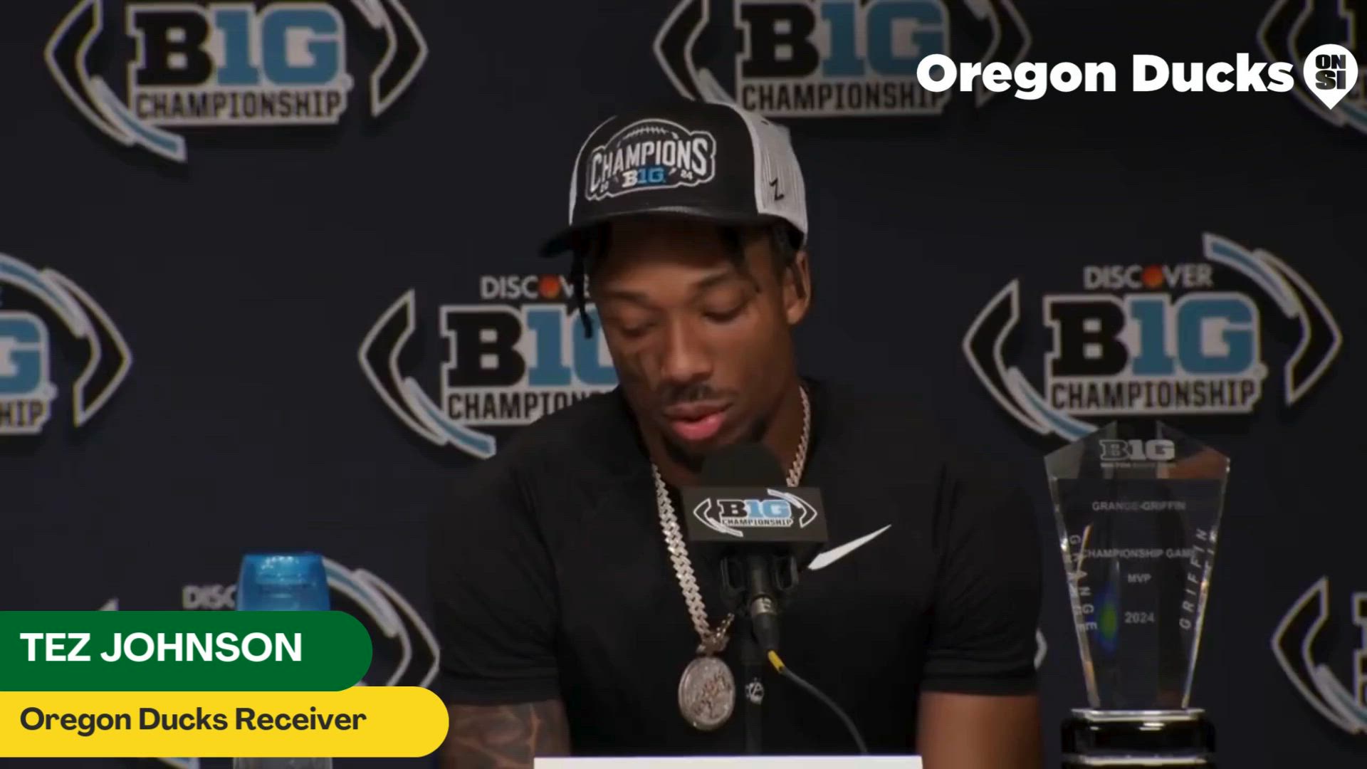 Oregon Ducks Tez Johnson Reacts After Winning MVP, Big Ten Championship