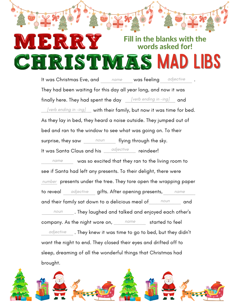 3 Fun Christmas Mad Libs Games