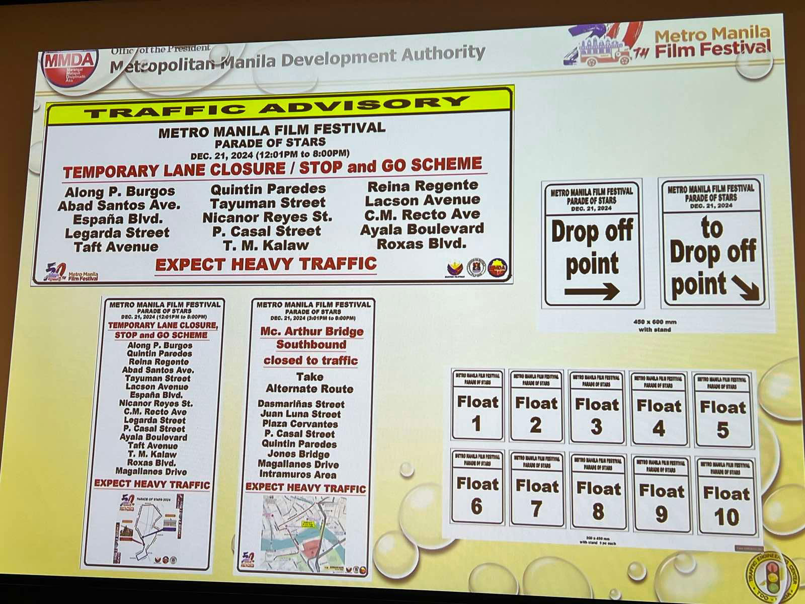 MMDA: Expect heavy traffic on Dec. 21 in Manila for MMFF parade MMDA: Expect heavy traffic on Dec. 21 in Manila for MMFF parade