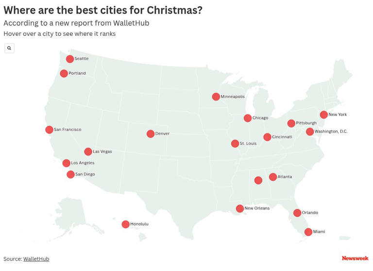 Map Shows Best Cities for Christmas