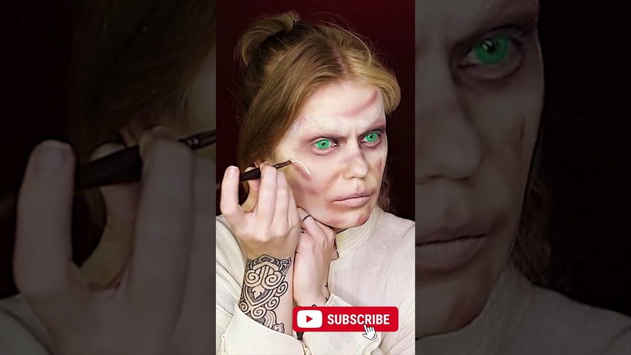 Cosplaying Regan from The Exorcist with full makeup