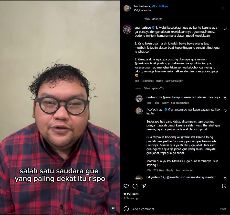 Ananta Rispo Akui Kapok Pinjami Uang ke Fico Fachriza, Singgung Kasus ...