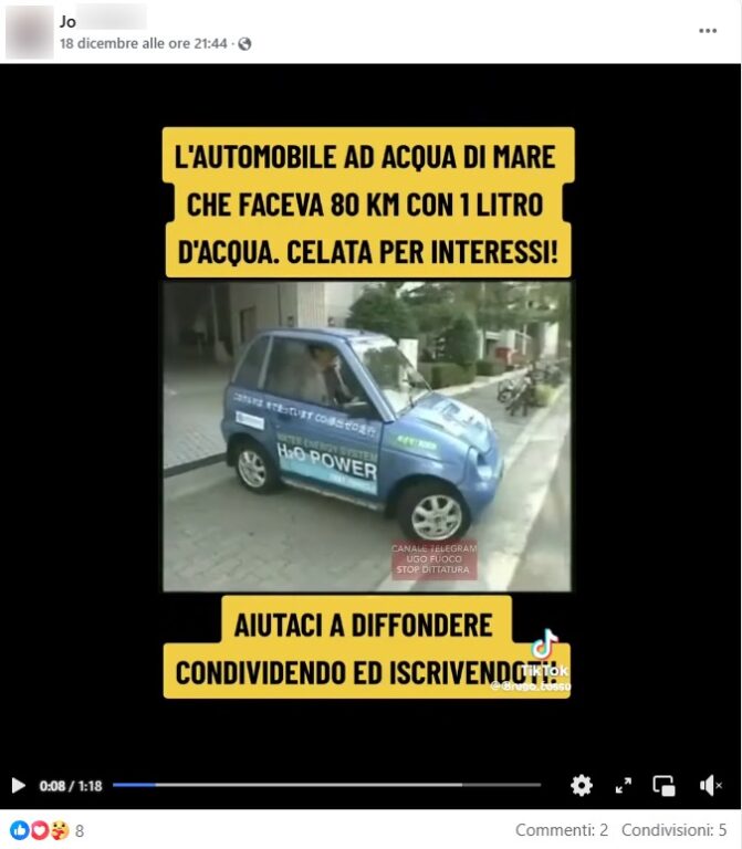 La fantasiosa storia dell’auto ad acqua di mare