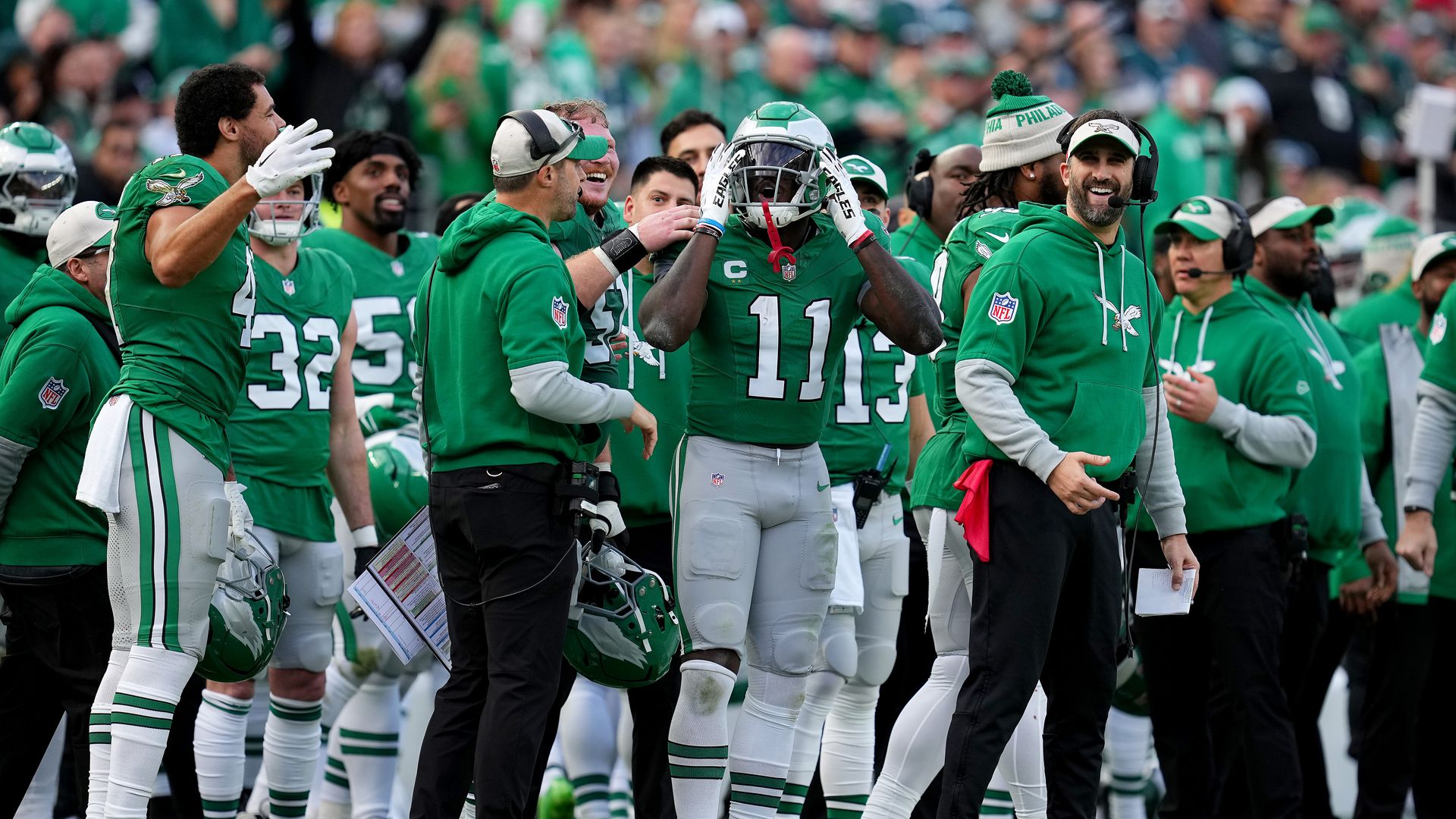 A.J. Brown made it right after throwing Tanner McKee’s first career TD ...