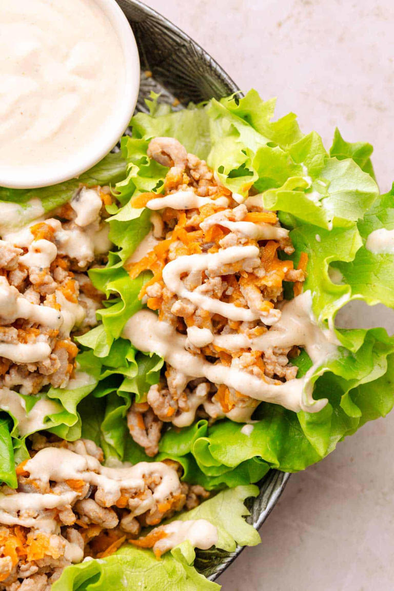 Healthy Turkey Lettuce Wraps with Tahini Sauce