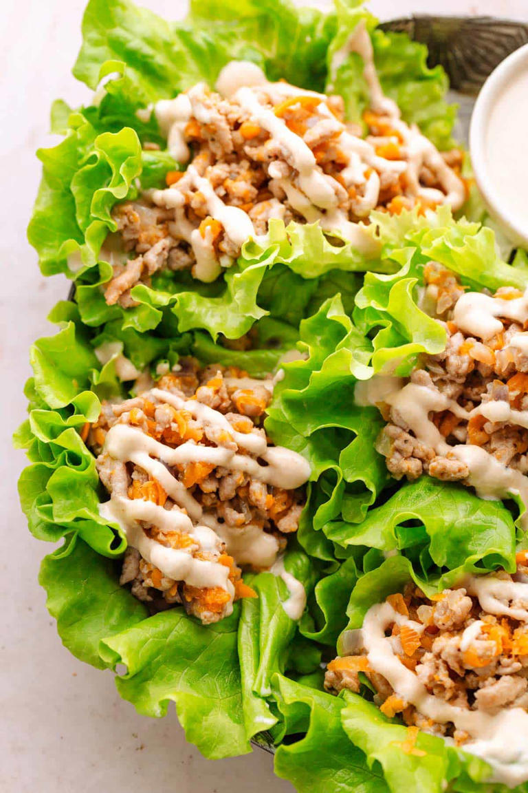 Healthy Turkey Lettuce Wraps with Tahini Sauce