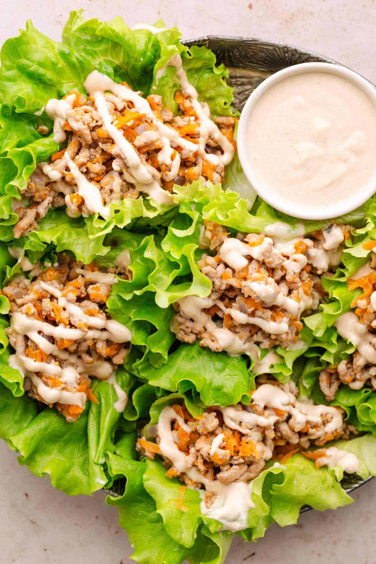 Healthy Turkey Lettuce Wraps with Tahini Sauce