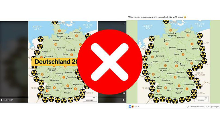 False map shows Germany surrounded by nuclear power plants