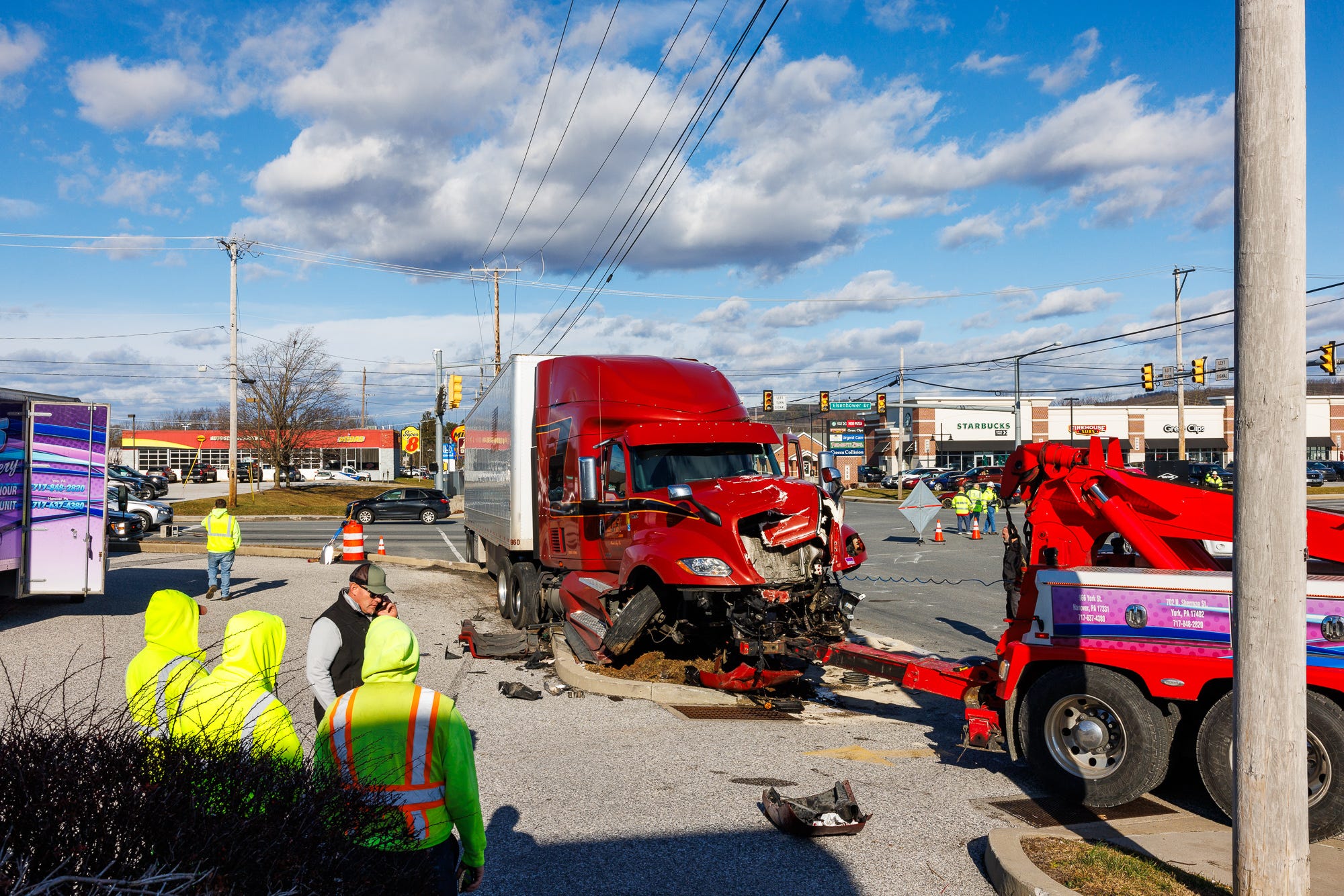 One injured after semi-truck destroys busy Carlisle Street traffic ...