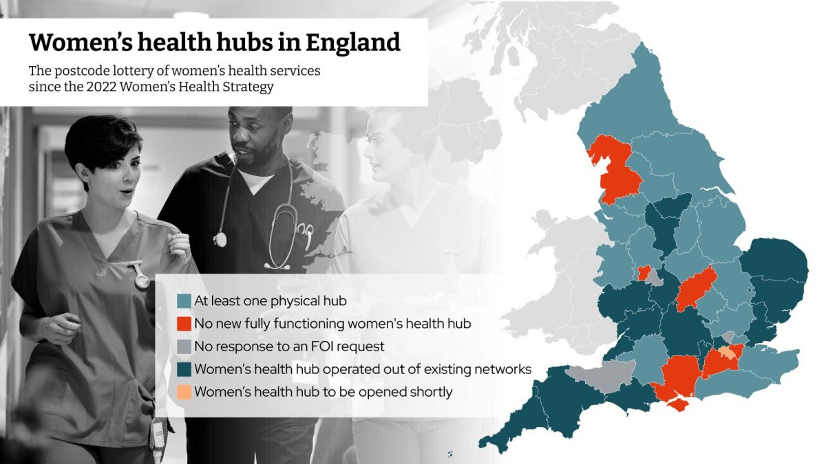 The six NHS regions without a women’s health hub, mapped