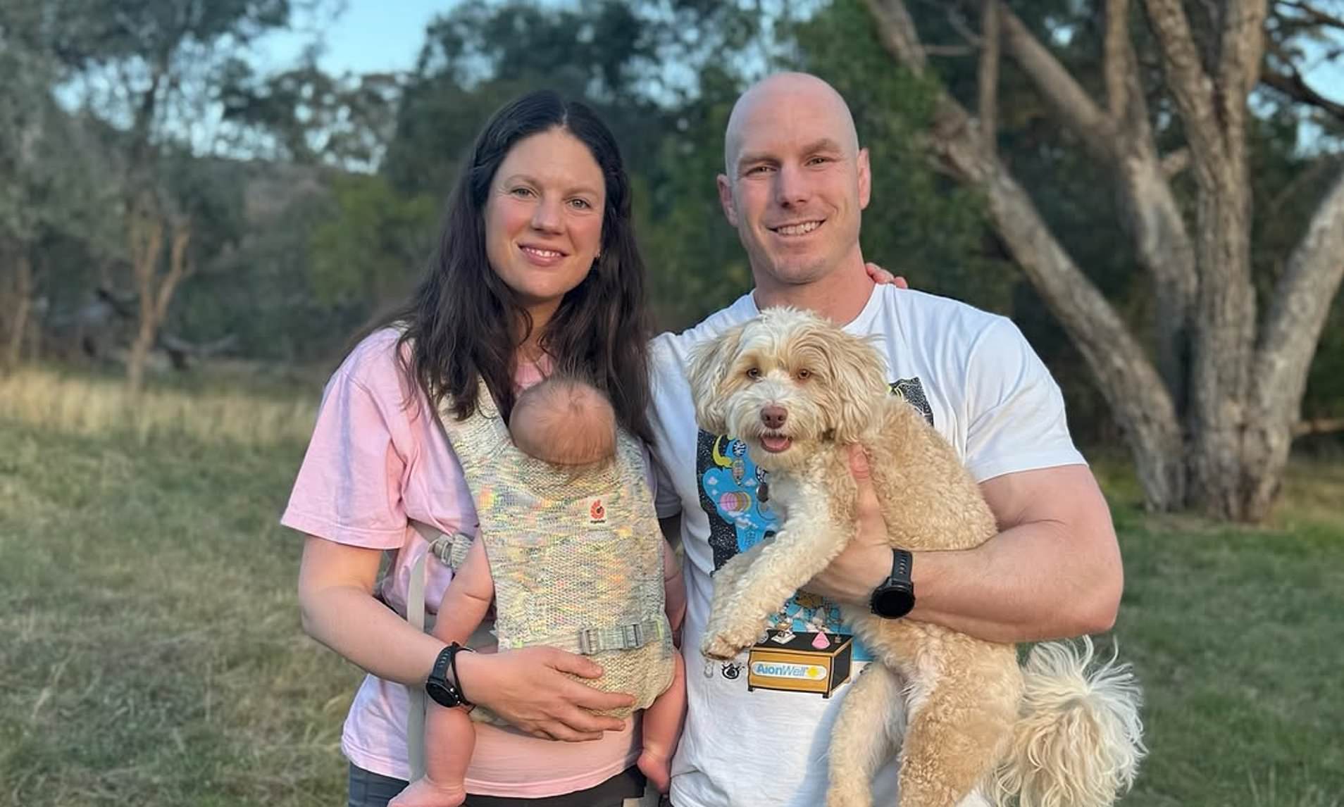 Ex-Wallabies star Dave Pocock and partner Emma beam from ear-to-ear as ...