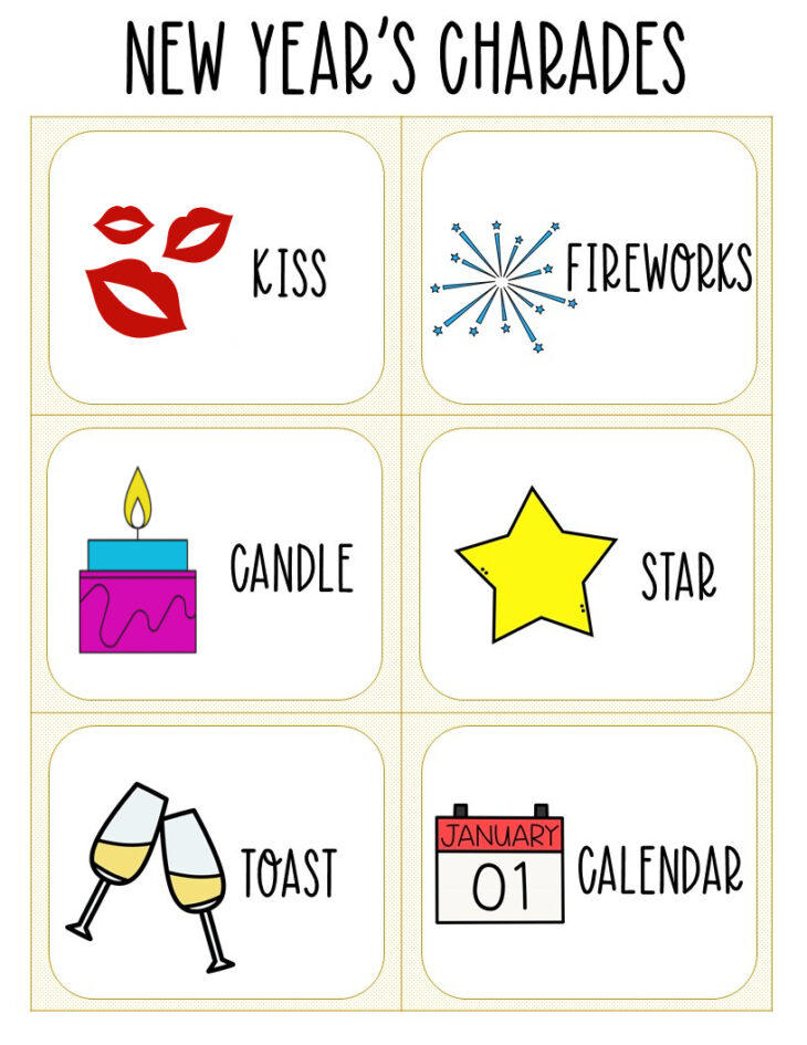 Fun New Year’s Eve charades for kids printables (3 free pages)
