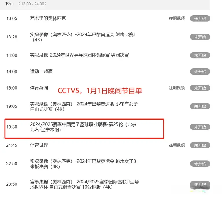 乒超冠军今日诞生！1月1央视节目：CCTV5播CBA辽宁，CCTV5+播网球