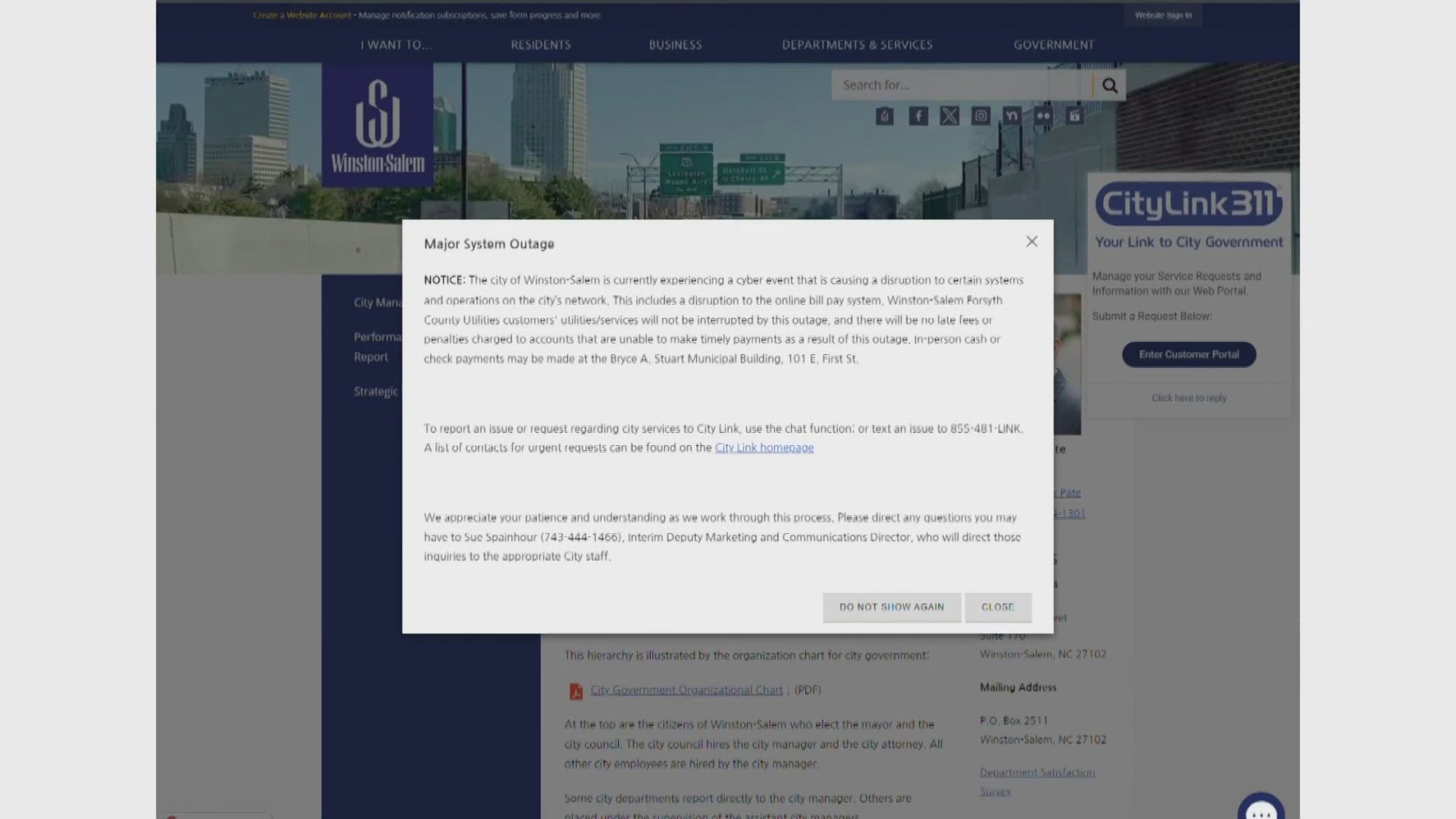Winston-Salem city manager address server outage