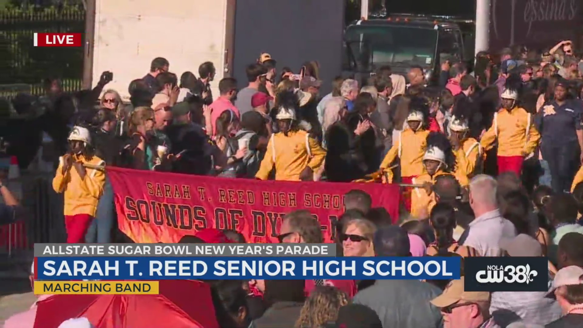 Sarah T. Reed High School Band at Allstate Sugar Bowl Parade in New Orleans