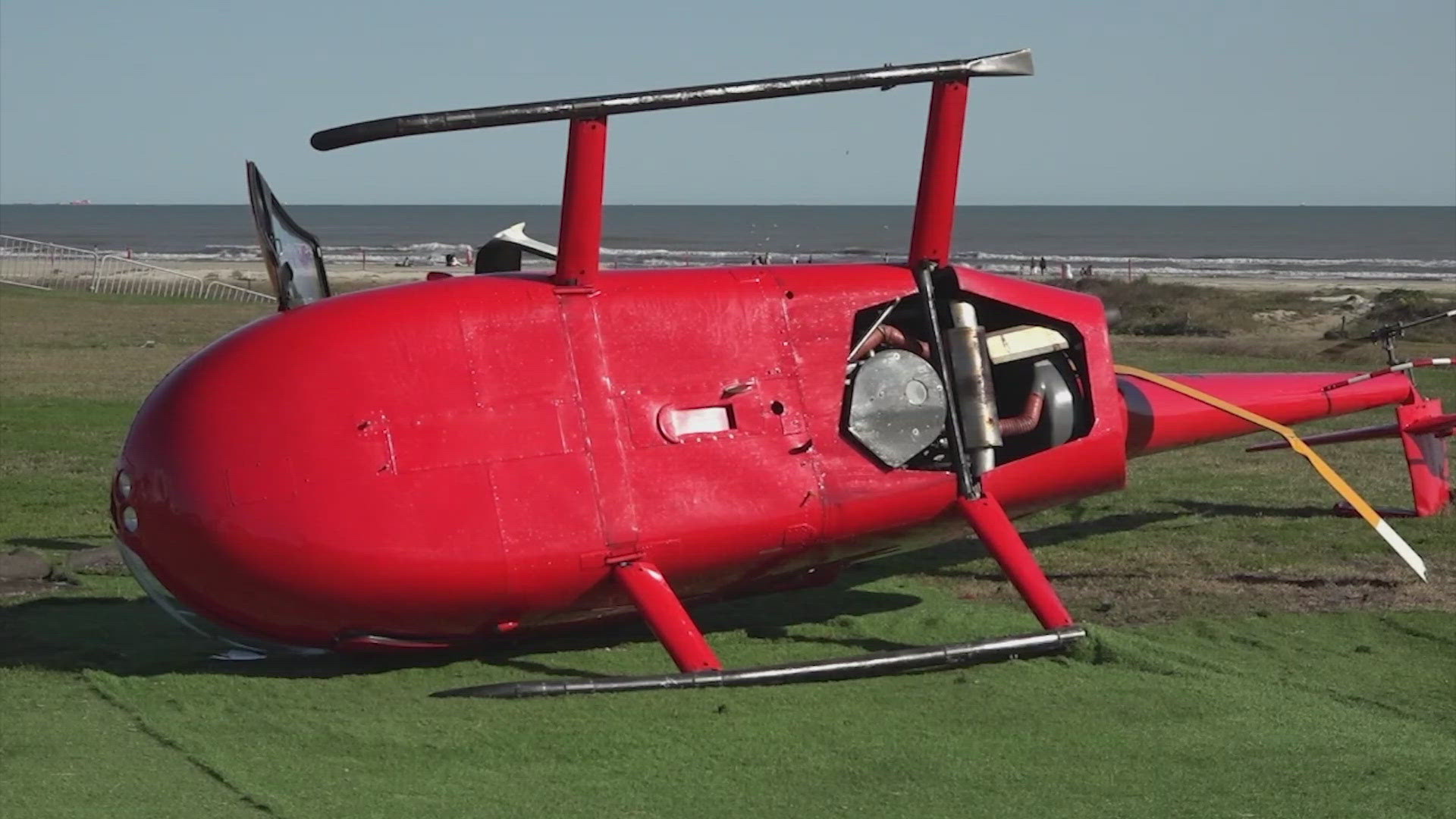 Touring helicopter tips over while taking off in Galveston