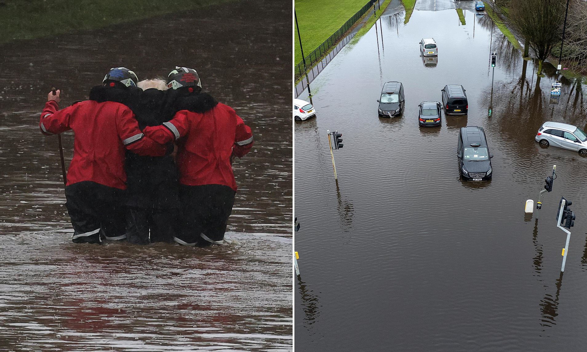 Workers wade through floods to rescue elderly man stranded in car