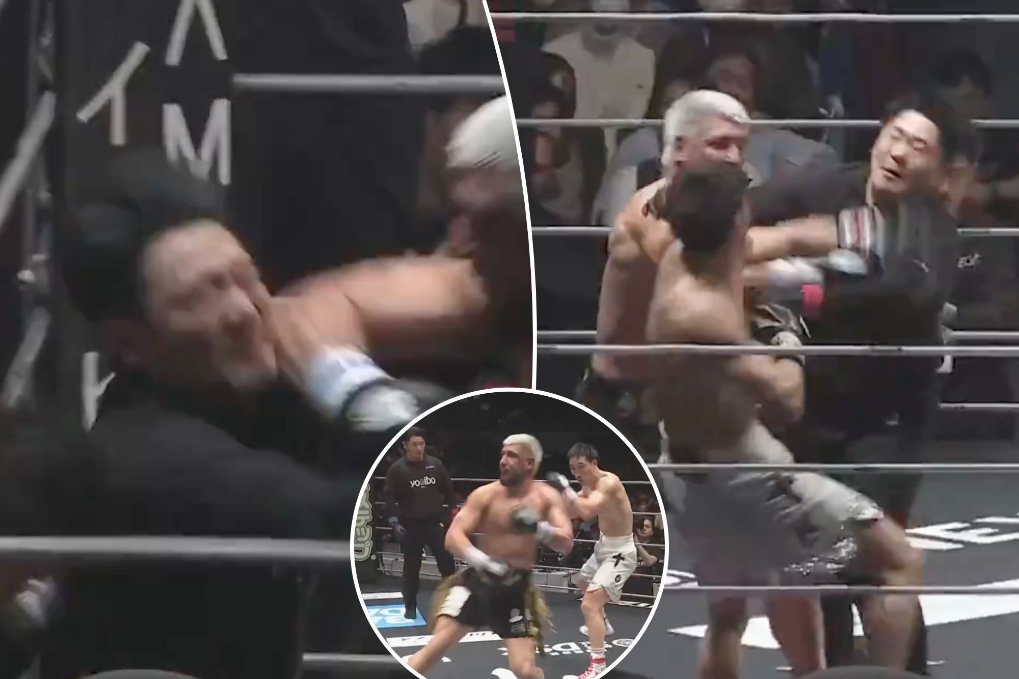 Referee punched in the face multiple times in chaotic boxing scene