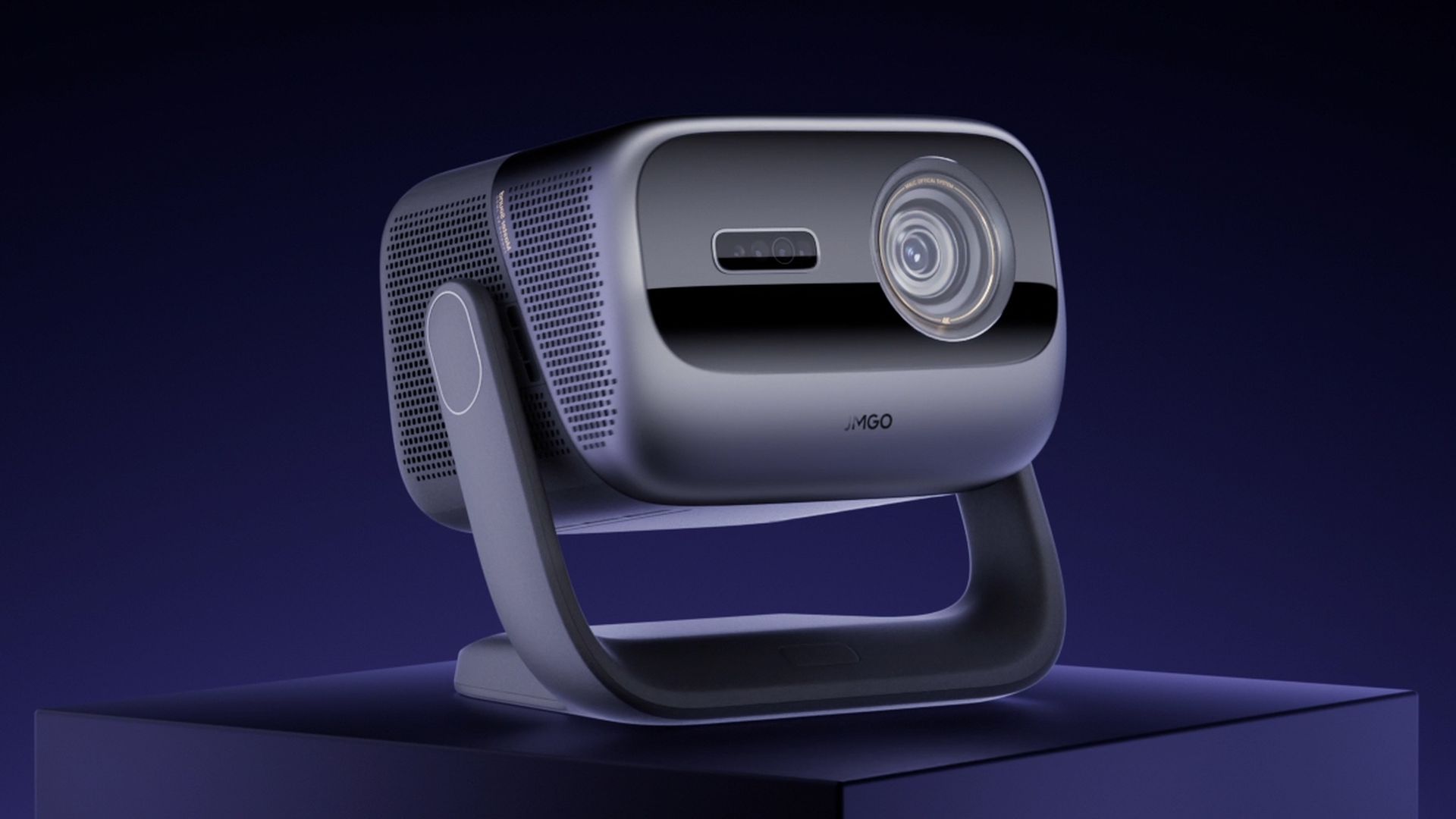 You can aim this projector by moving its motion-sensing remote around
