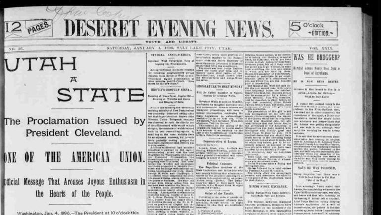 Deseret News archives: Utah admitted to the Union on this day 130 years ago