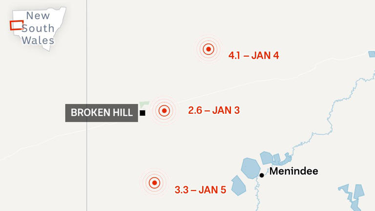 Geoscience Australia records three earthquakes near Broken Hill in 30 hours