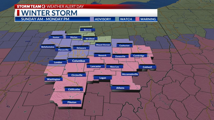 How much snow Columbus, central Ohio could see Sunday night