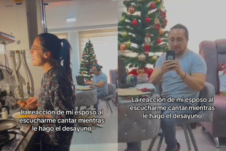 Mujer sorprende a su esposo cantando mientras prepara el desayuno y así ... Mujer sorprende a su esposo cantando mientras prepara el desayuno y así ...
