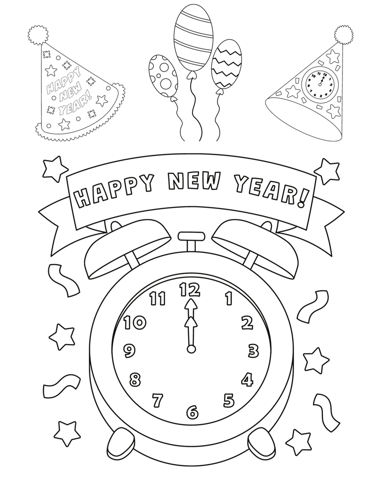 8 Happy New Year Coloring Pages