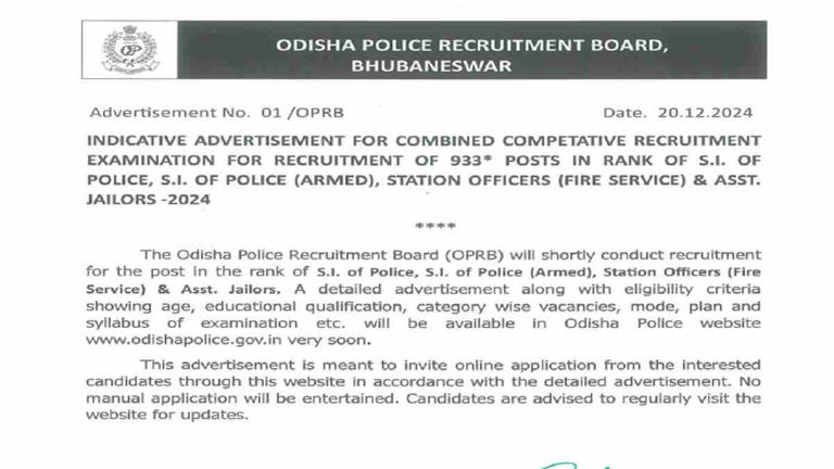 Odisha Police SI Recruitment 2025: Notification Out For 933 Sub ...