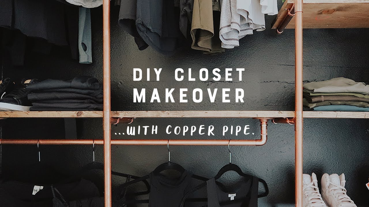 DIY Closet Makeover with Copper Pipe + Wood!!