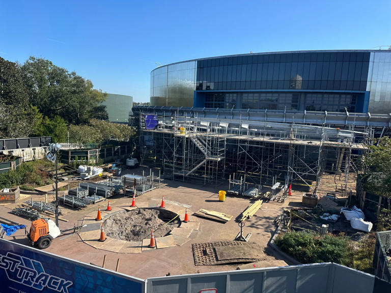 Scaffolding Installed for Test Track Canopy Construction in EPCOT