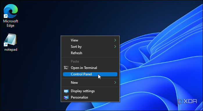Windows 11 Control Panel context menu