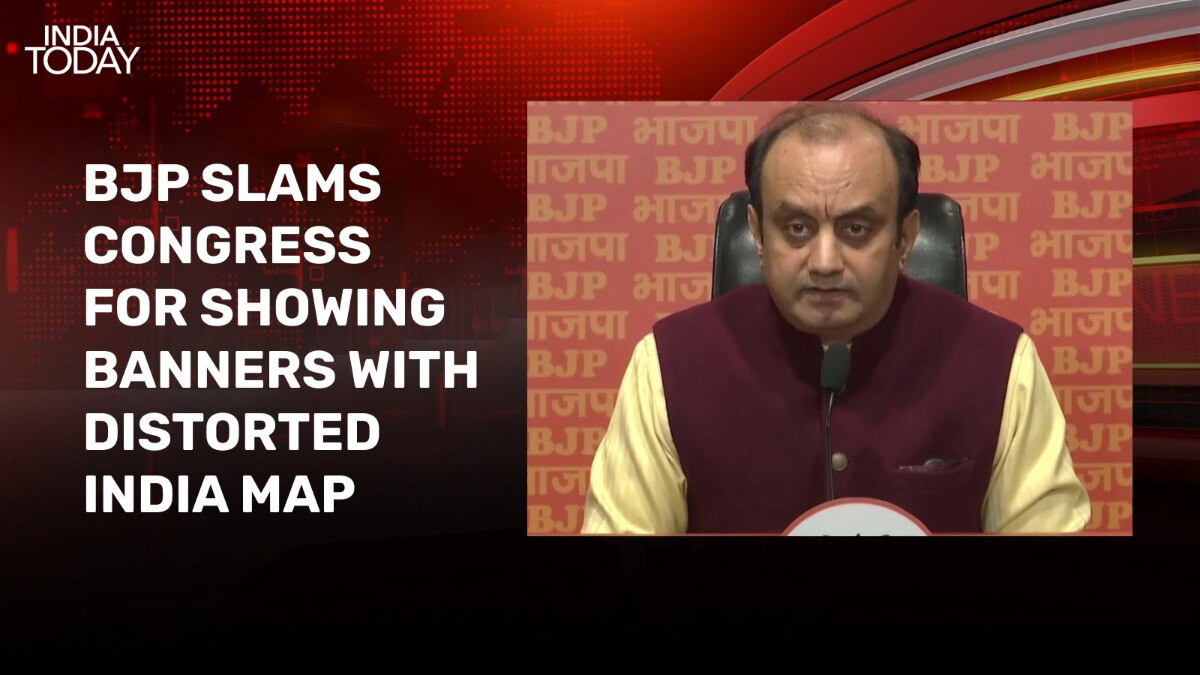 BJP slams Congress for showing banners with distorted India map BJP slams Congress for showing banners with distorted India map