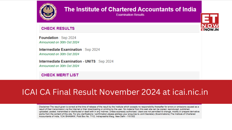 ICAI CA Final Result November 2024 Link at icai.nic.in; Check login ... ICAI CA Final Result November 2024 Link at icai.nic.in; Check login ...