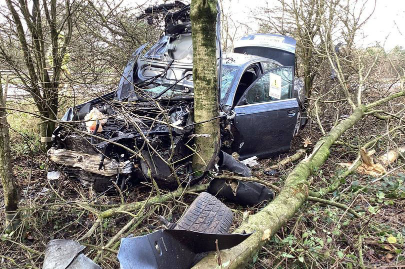 Fire crews issue important warning after car smashes into trees next to M1 Fire crews issue important warning after car smashes into trees next to M1