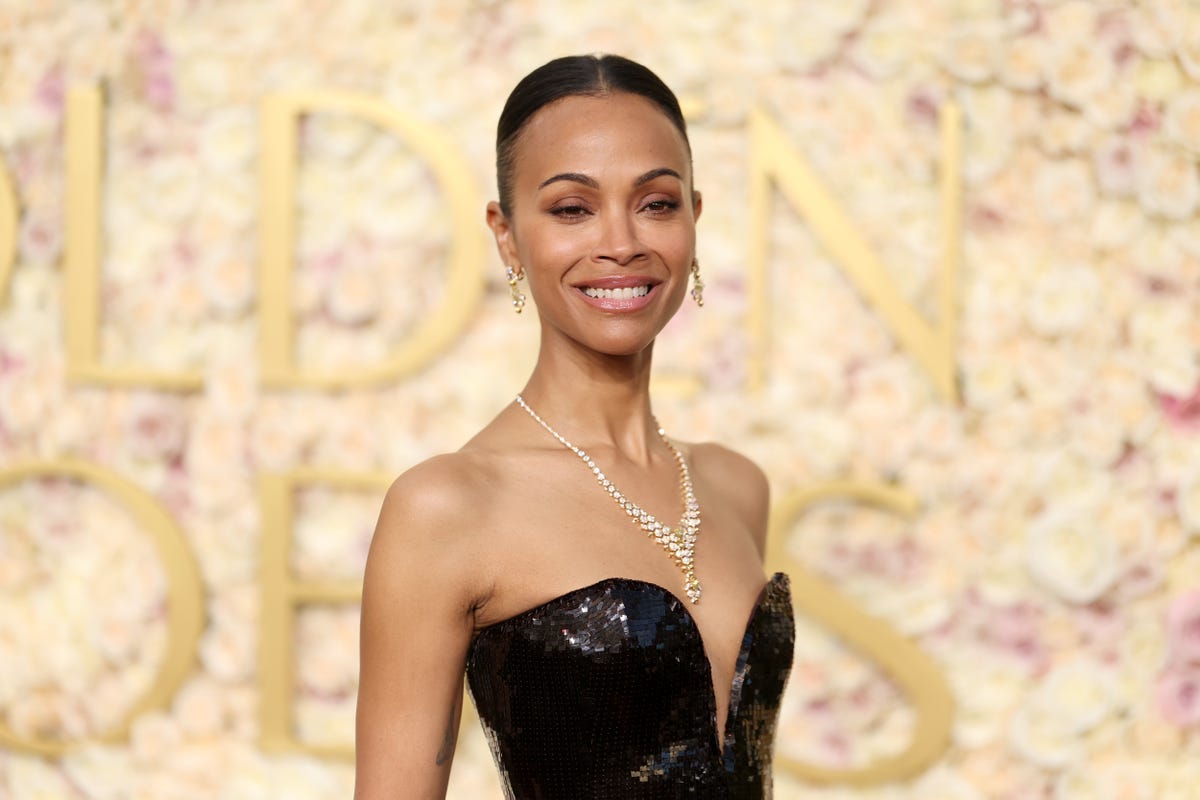 Zoe Saldaña Is a Vision in Chocolate-Brown Sequins at the Golden Globes