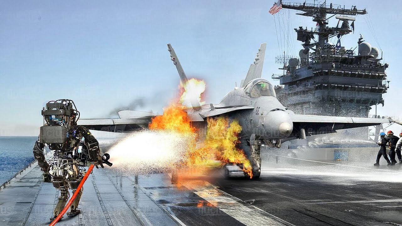 US Testing Scary Fire Fighting Robots to Deploy Them on Aircraft Carriers