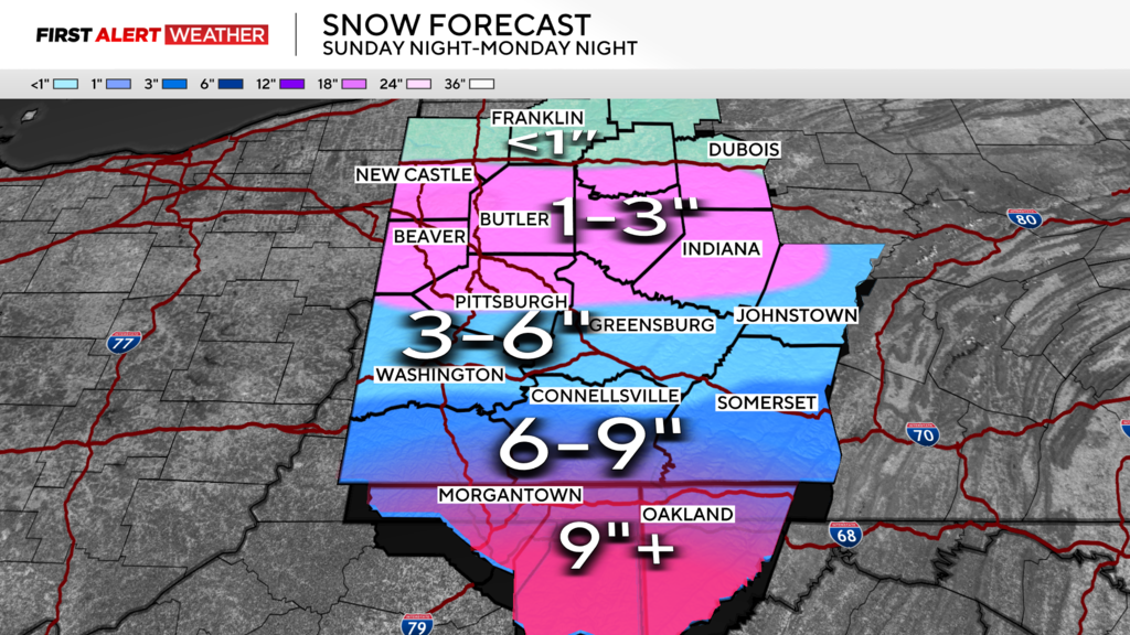 Winter storm warning in effect for several counties across Pittsburgh ...